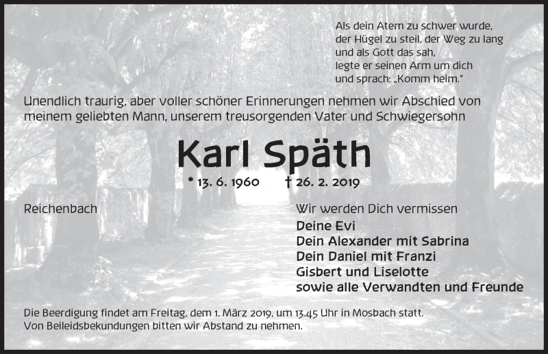 Traueranzeigen von Karl Späth | trauer.flz.de