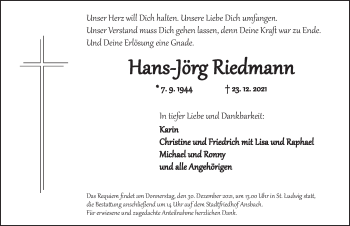 Traueranzeigen von Hans Jörg Riedmann | trauer.flz.de