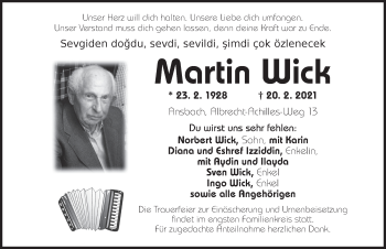 Traueranzeigen von Martin Wick | trauer.flz.de