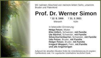 Traueranzeigen von Werner Simon | trauer.flz.de