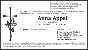 Traueranzeigen von Anna Appel | trauer.flz.de