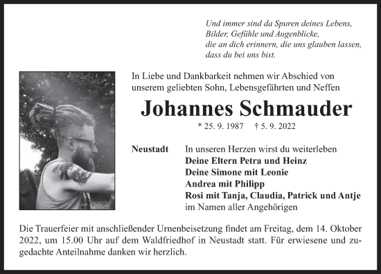 Traueranzeigen von Johannes Schmauder | trauer.flz.de