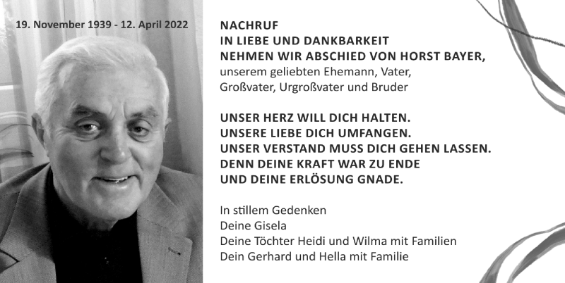 Traueranzeigen von Horst Bayer | trauer.flz.de