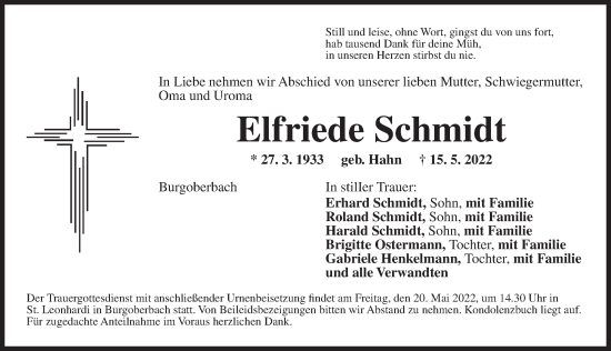 Traueranzeigen von Elfriede Schmidt | trauer.flz.de