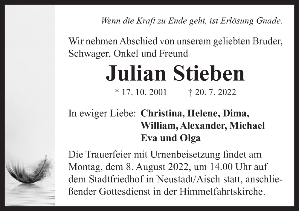 Traueranzeigen von Julian Stieben | trauer.flz.de