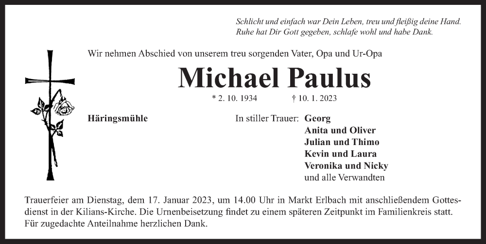Traueranzeigen von Michael Paulus | trauer.flz.de