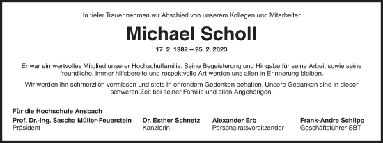 Traueranzeigen von Michael Scholl | trauer.flz.de