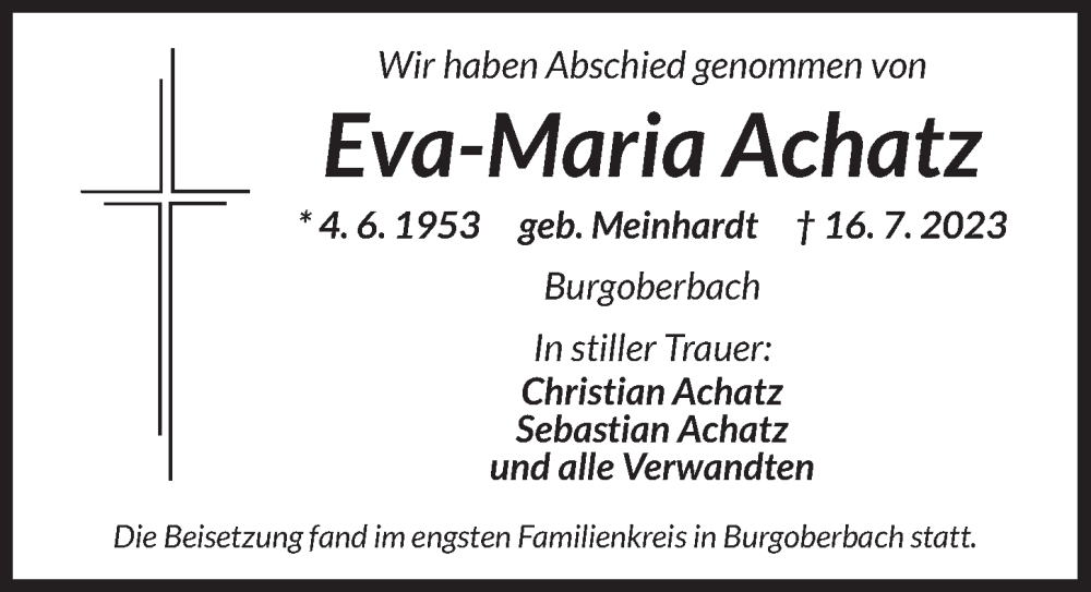 Traueranzeigen von Eva-Maria Achatz | trauer.flz.de