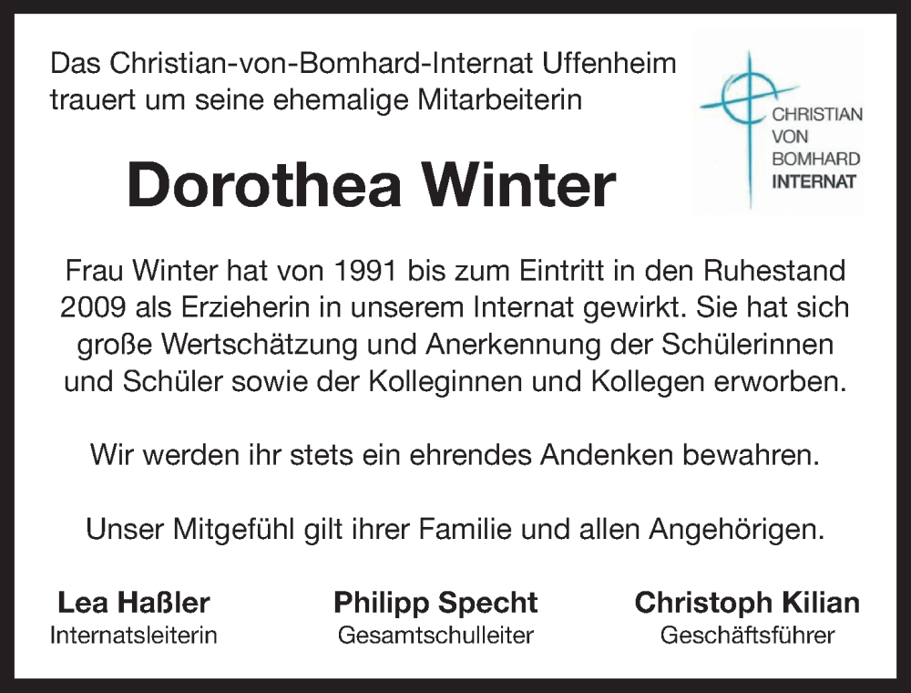 Traueranzeigen von Dorothea Winter | trauer.flz.de