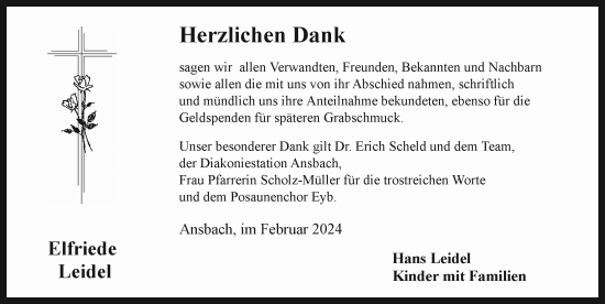 Traueranzeigen von Elfriede Leidel | trauer.flz.de