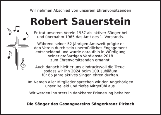 Traueranzeigen von Robert Sauerstein | trauer.flz.de