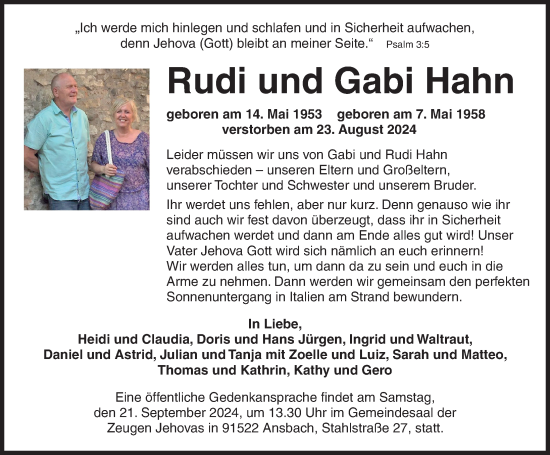 Traueranzeigen von Gabi Hahn | trauer.flz.de