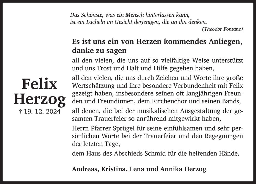 Traueranzeigen von Felix Herzog | trauer.flz.de