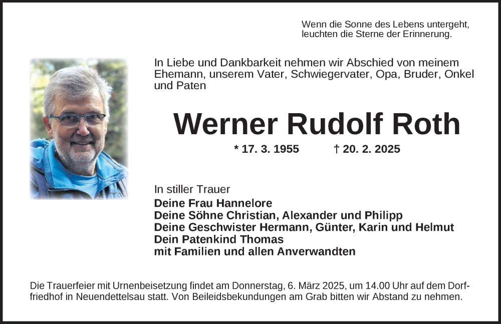 Traueranzeigen von Werner Rudolf Roth | trauer.flz.de