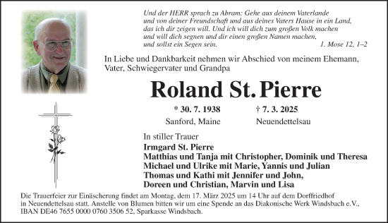 Traueranzeigen von Roland St. Pierre | trauer.flz.de