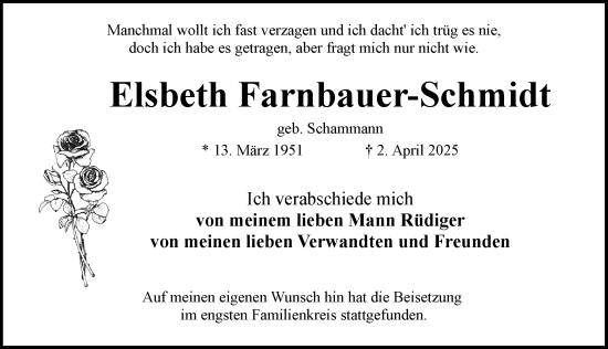 Traueranzeigen von Elsbeth Farnbauer-Schmidt | trauer.flz.de