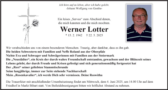 Traueranzeigen von Werner Lotter | trauer.flz.de