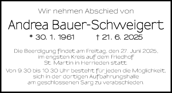 Traueranzeigen von Andrea Bauer-Schweigert | trauer.flz.de
