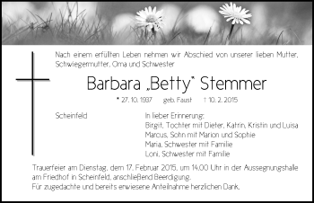 Traueranzeigen von Barbara Stemmer | trauer.flz.de