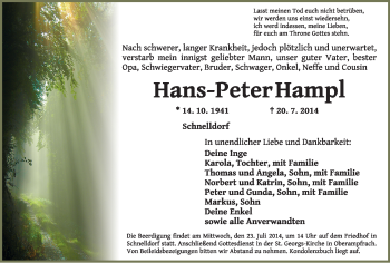 Traueranzeigen von Hans-Peter Hampl | trauer.flz.de