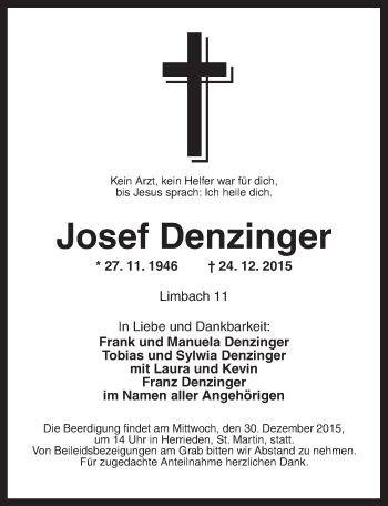 Traueranzeigen von Josef Denzinger | trauer.flz.de