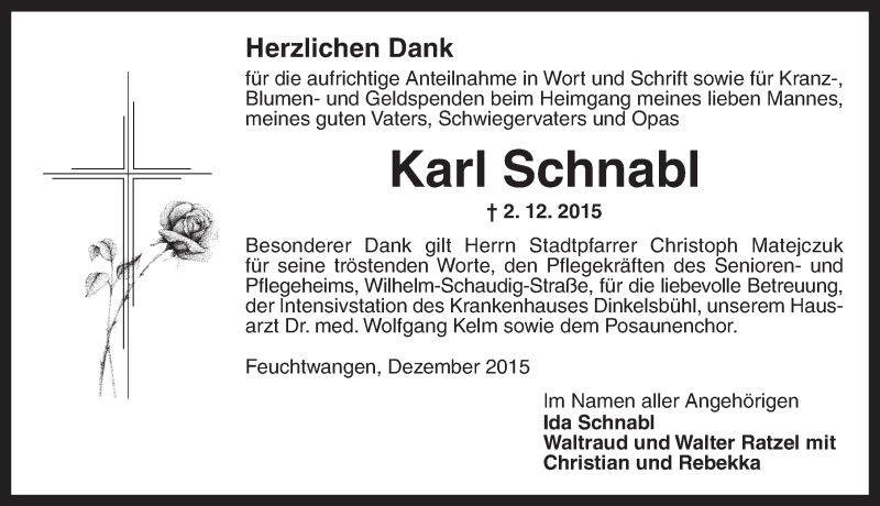 Traueranzeigen von Karl Schnabl | trauer.flz.de