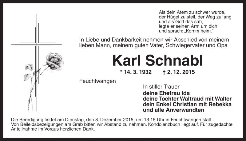 Traueranzeigen von Karl Schnabl | trauer.flz.de