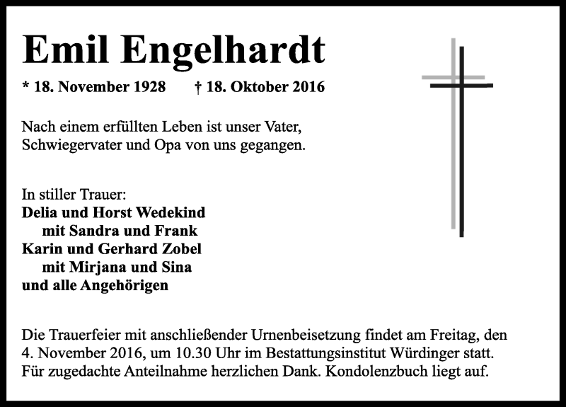 Traueranzeigen von Emil Engelhardt | trauer.flz.de