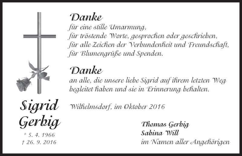 Traueranzeigen von Sigrid Gerbig | trauer.flz.de