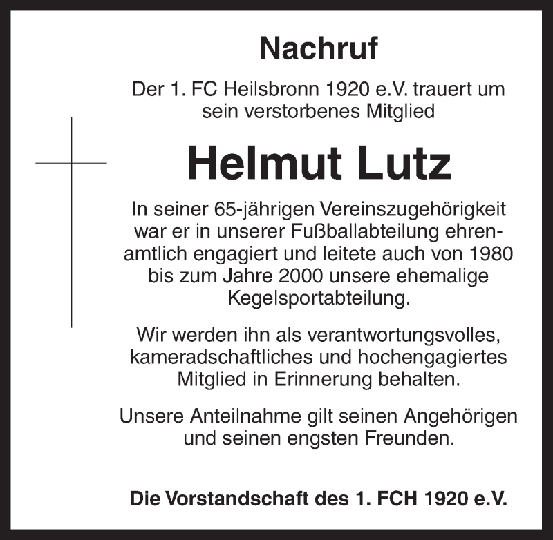 Traueranzeigen von Helmut Lutz | trauer.flz.de