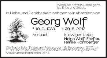 Traueranzeigen von Georg Wolf | trauer.flz.de
